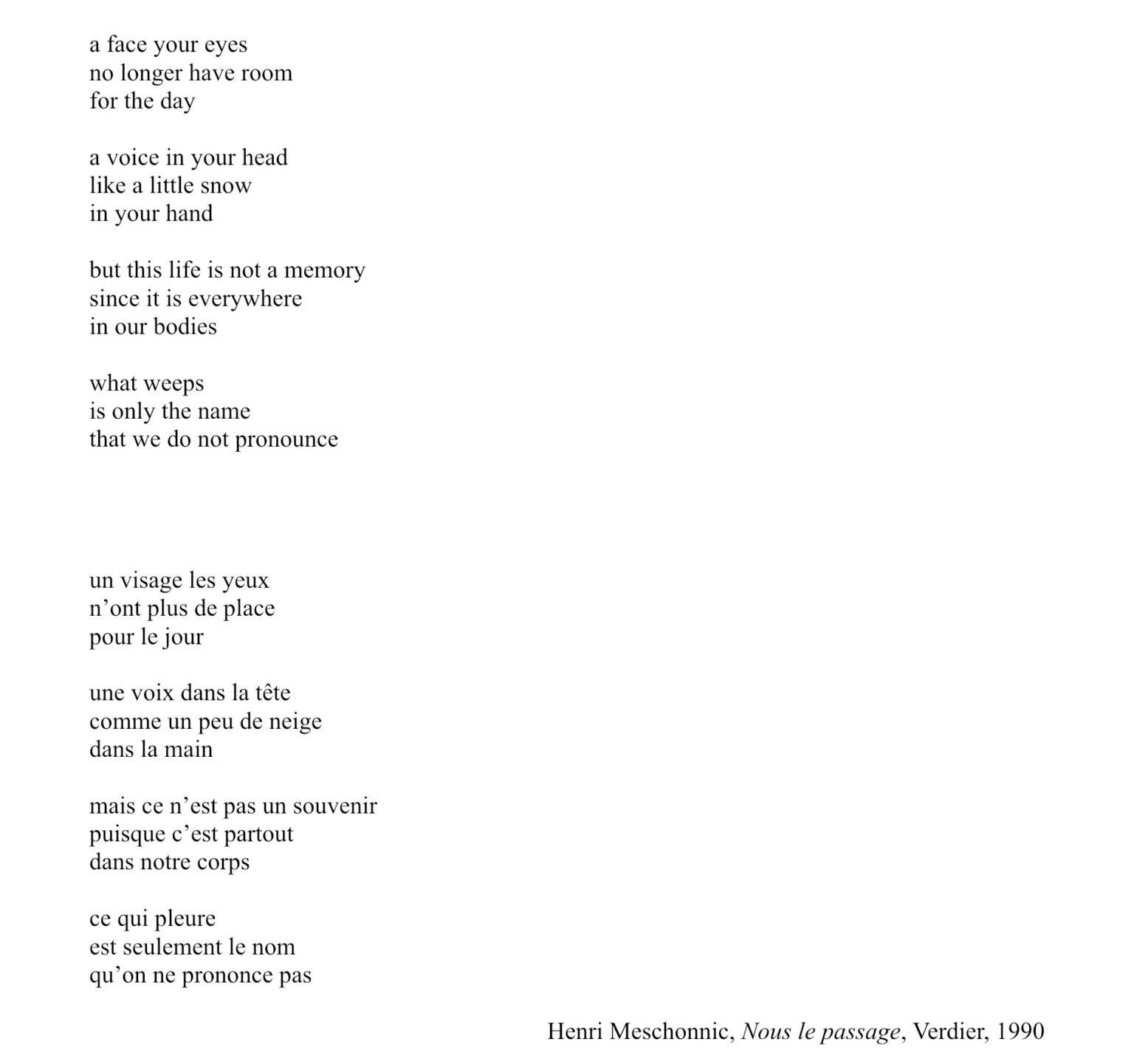 Three Poems by Henri Meschonnic translated by Gabriella Bedetti and Don ...